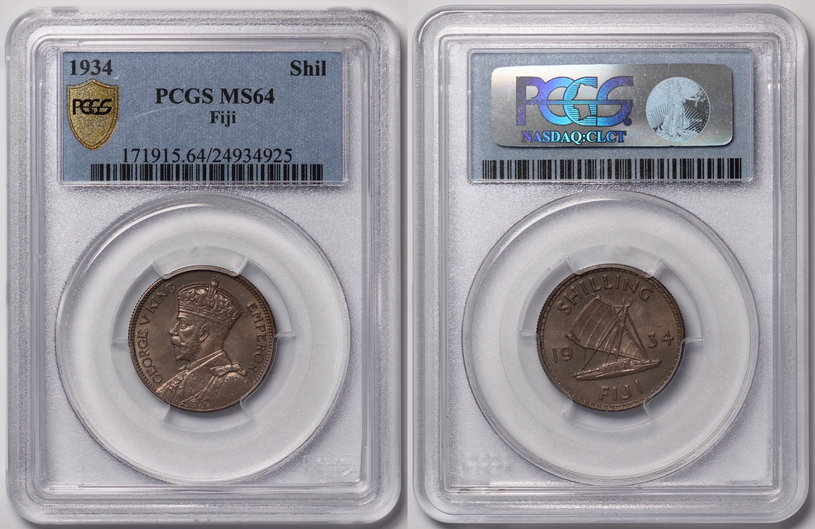 PCGS Graded MS64 Fiji 1934 Shilling George V Uncirculated Silver Coin ...