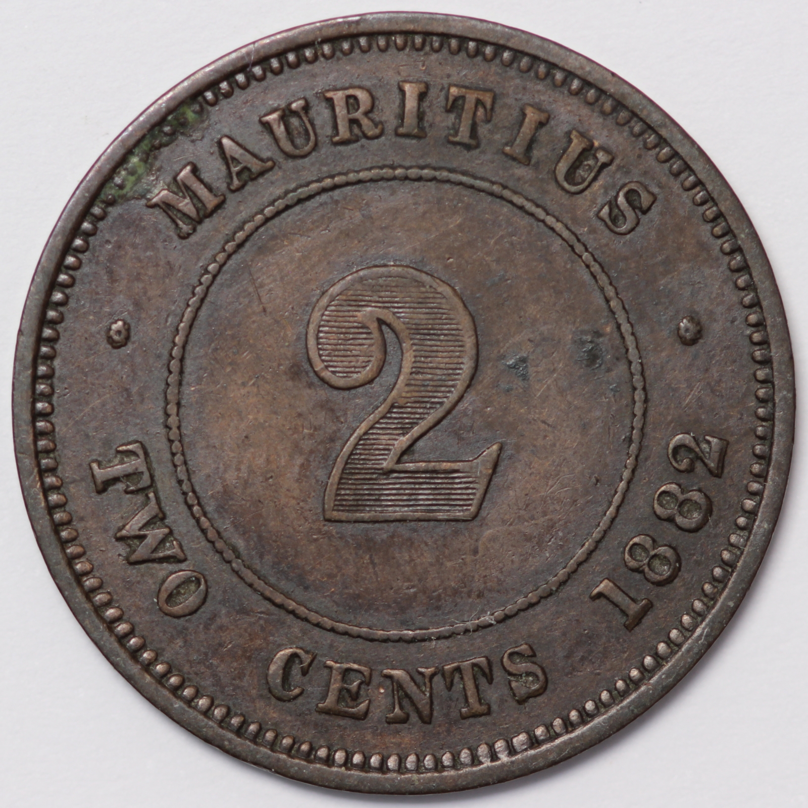 Mauritius 1882-H 2 Cents Victoria Heaton Mint KM#8 World Bronze Coin ...