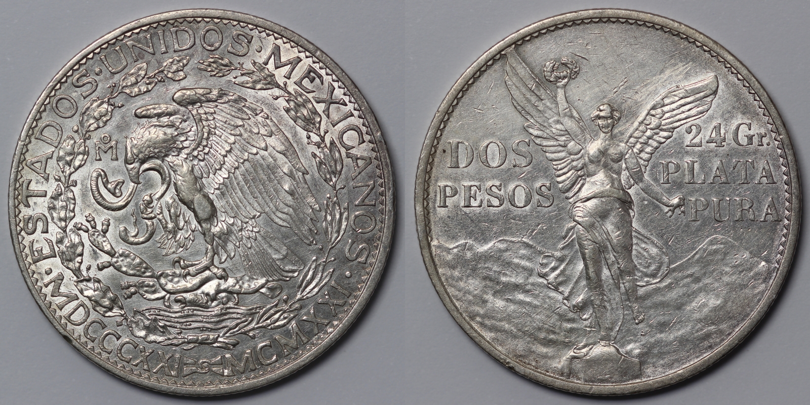 Mexico 1921 2 Pesos Centennial of Independence KM# 462 Silver Coin ...