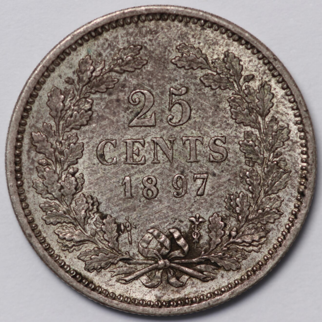 Netherlands 1897 25 Cents KM# 115 Wilhelmina I Young Head World Silver ...