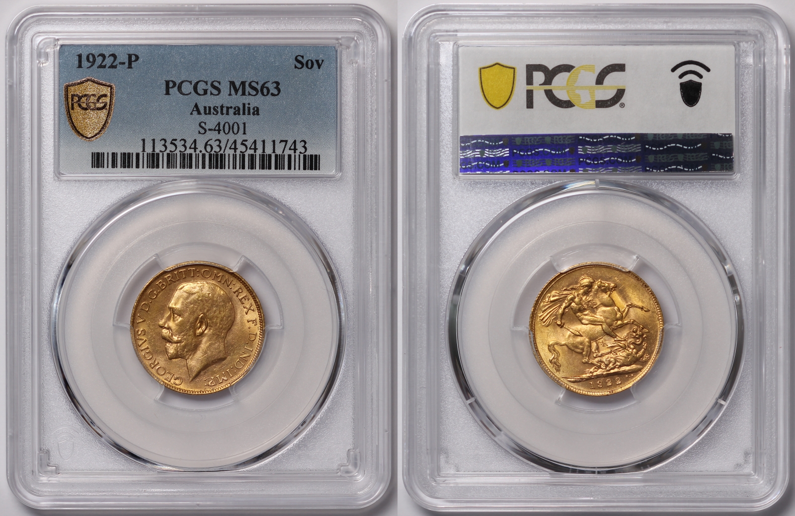 PCGS Graded MS63 Australia 1922-P Perth Full Sovereign Uncirculated Gold Coin - Imperial Numismatics