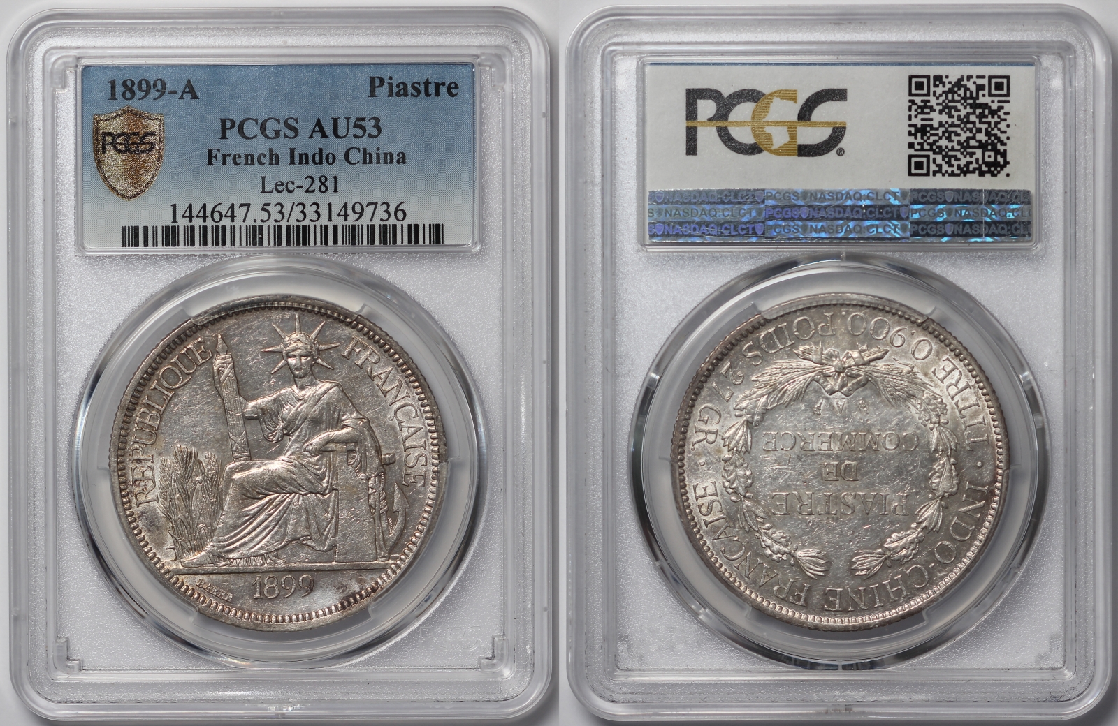 PCGS Graded AU53 French Indo-China 1899A Piastre Almost Uncirculated ...