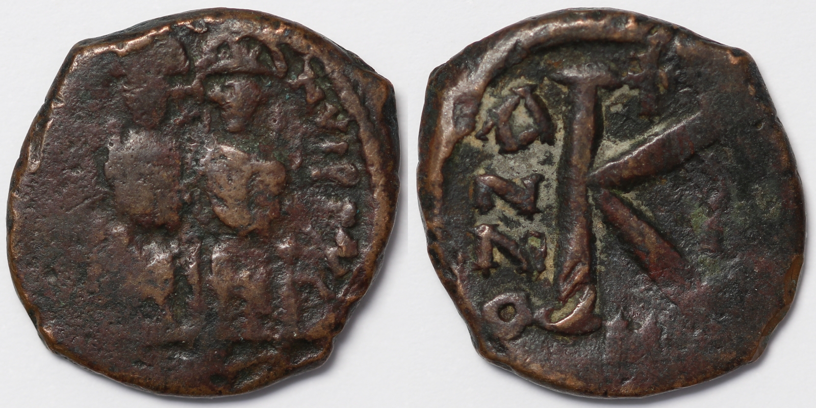 Ancient Byzantine Coin Justin II with Sophia AD 565-578 Æ Half Follis ...