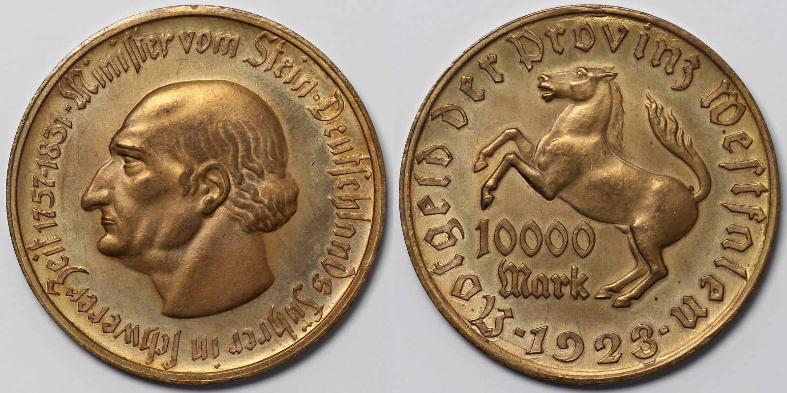 Germany Prussian Province of Westphalia 1923 10000 Mark Notgeld Tombac ... Germany Prussian Province of Westphalia 1923 10000 Mark Notgeld Tombac ...