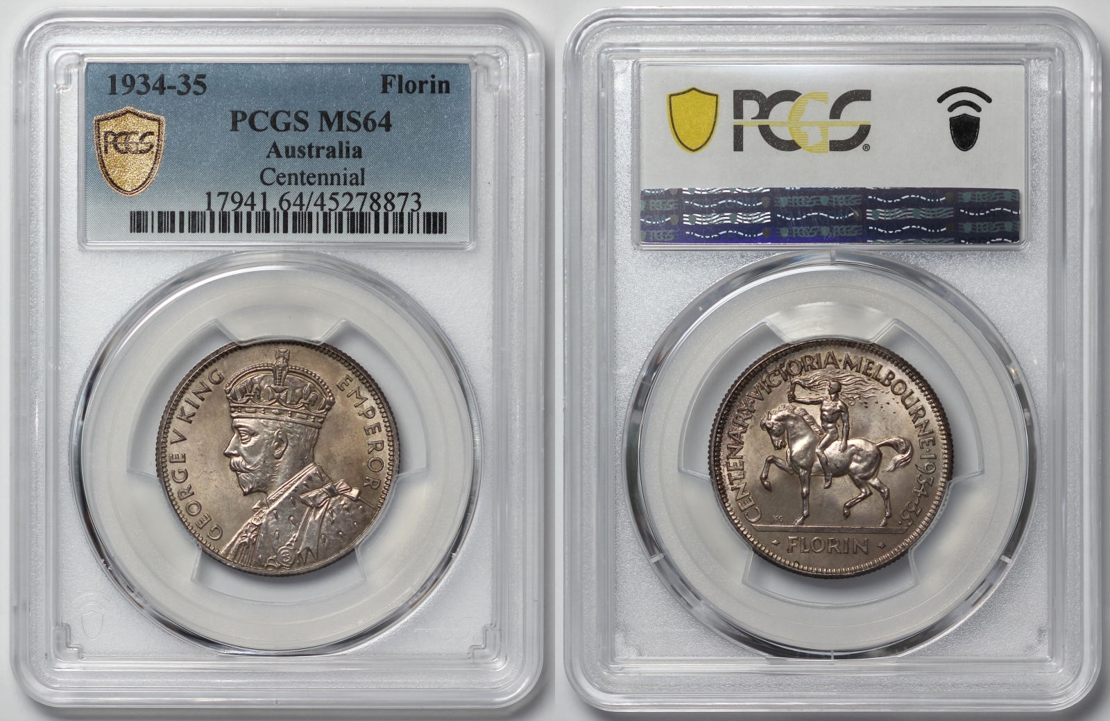 PCGS Graded MS64 Australia 1934-35 Melbourne Centenary Florin Unc Silver Coin - Imperial Numismatics