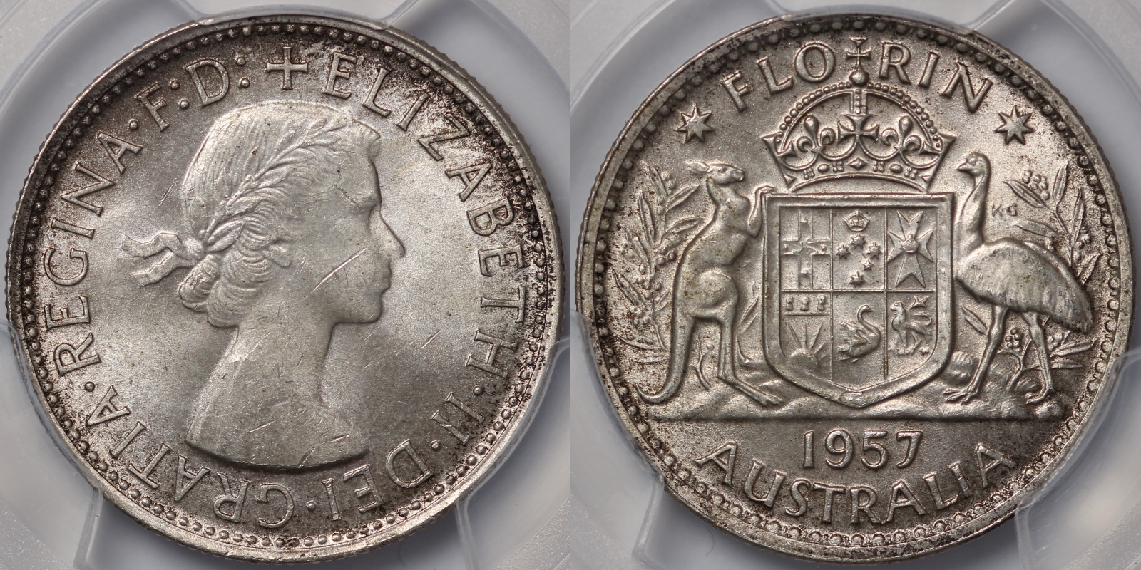 PCGS Graded MS63 Australia 1957 Florin Elizabeth II Uncirculated Silver Coin - Imperial Numismatics
