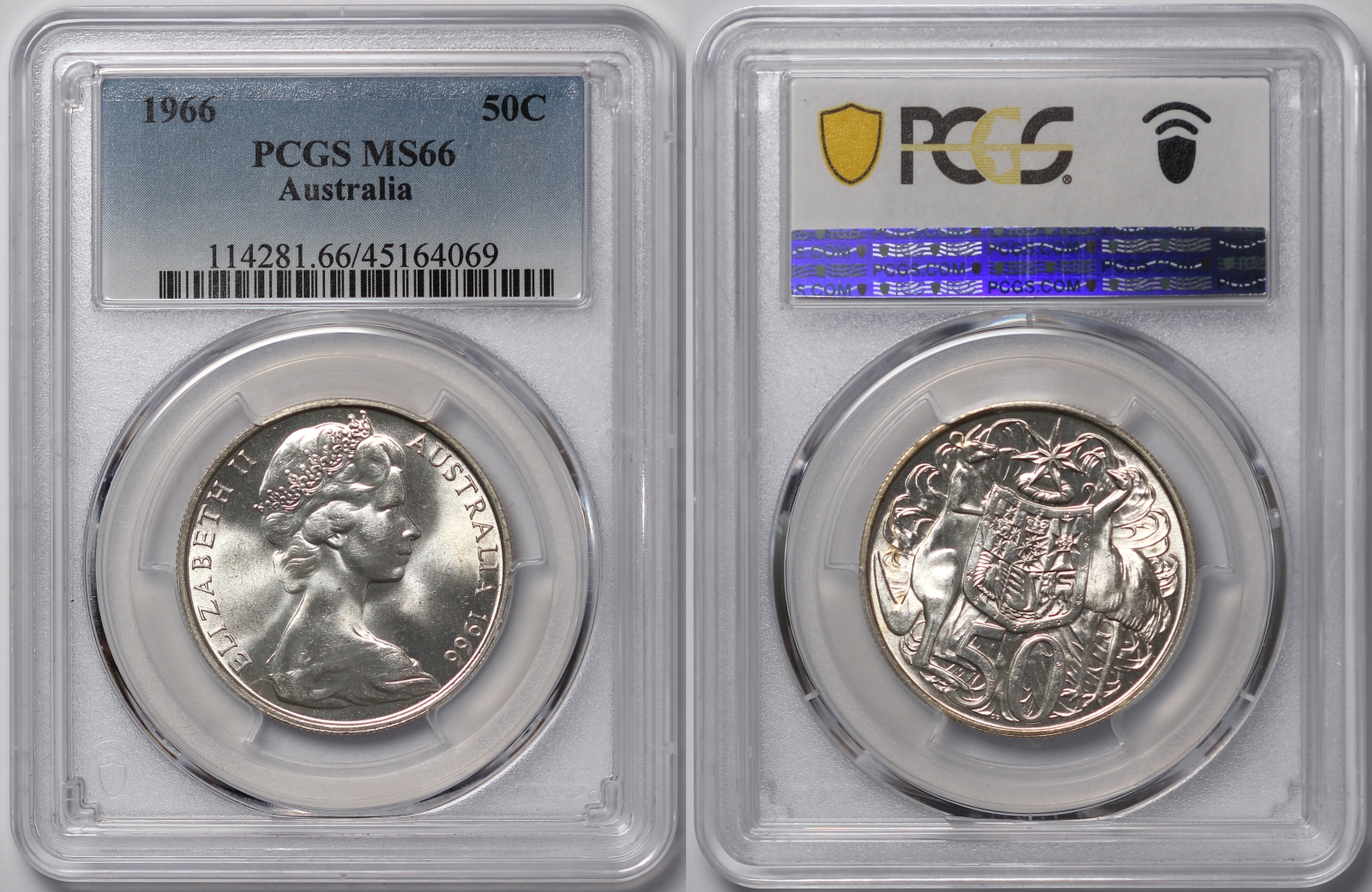 PCGS Graded MS66 - Australia 1966 Round Fifty Cents 50C Silver ...