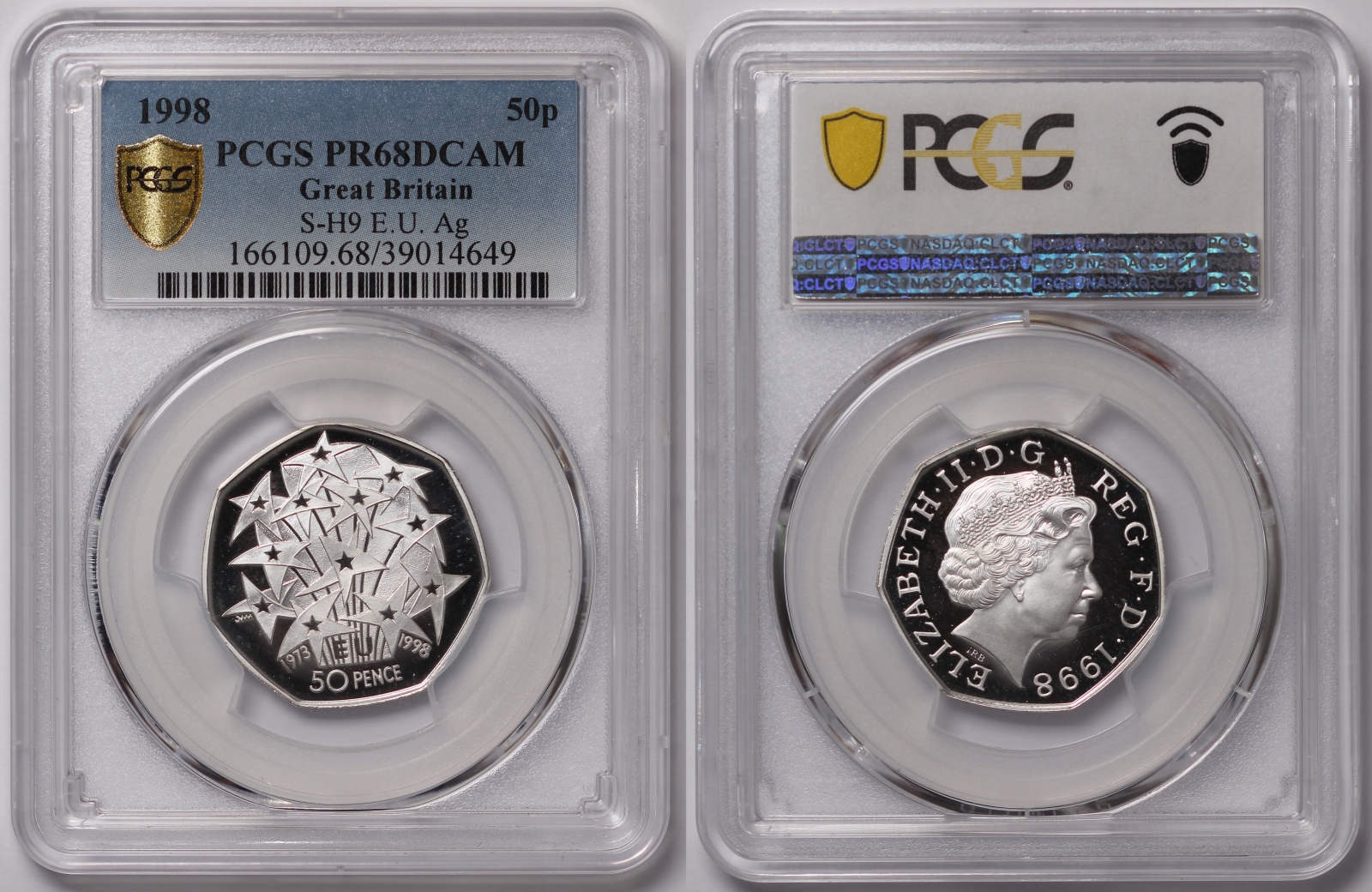 PCGS Graded PR68DCAM Great Britain 1998 50p EU 25th Anniv. Silver Proof ...