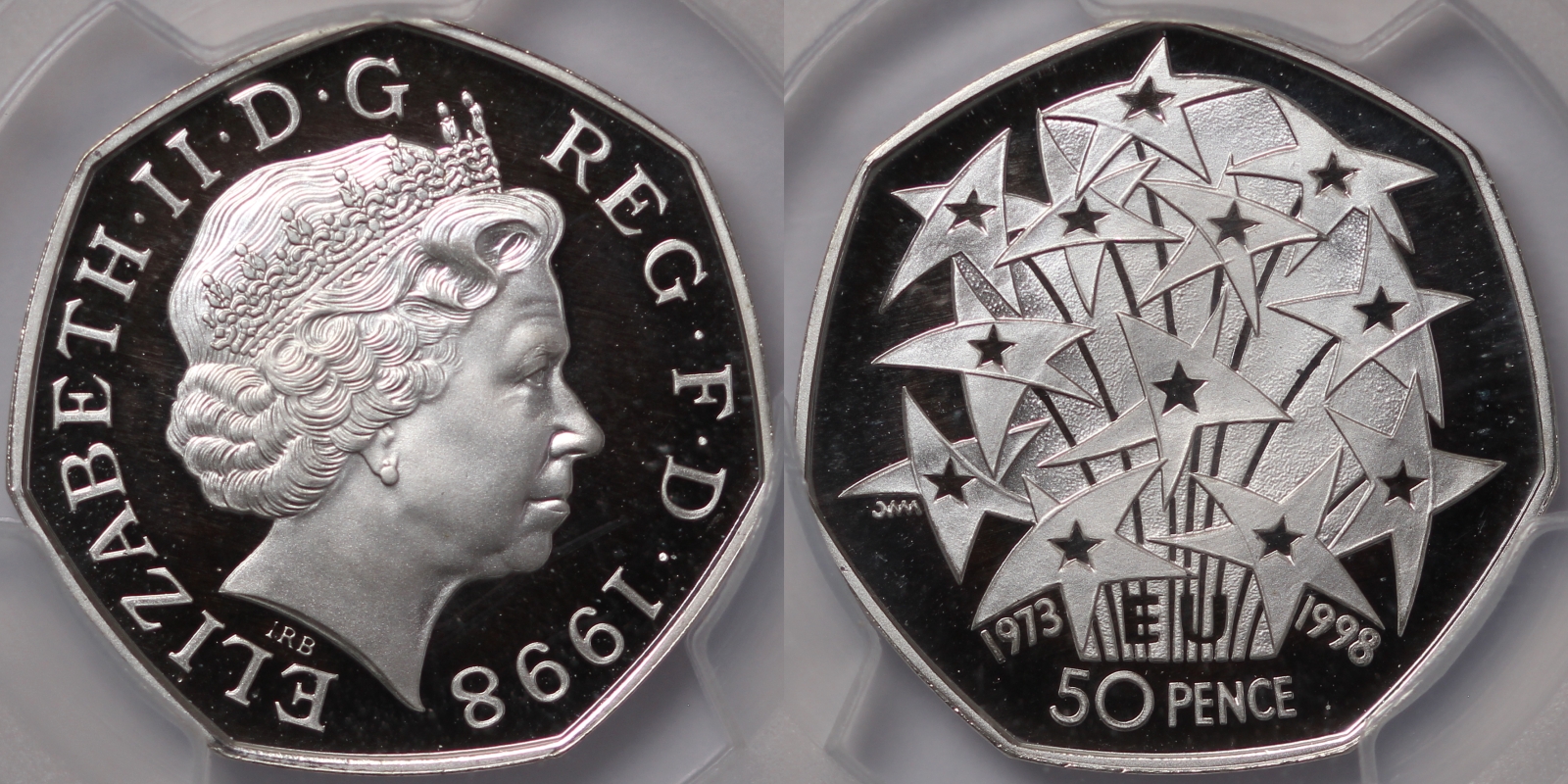 PCGS Graded PR68DCAM Great Britain 1998 50p EU 25th Anniv. Silver Proof ...