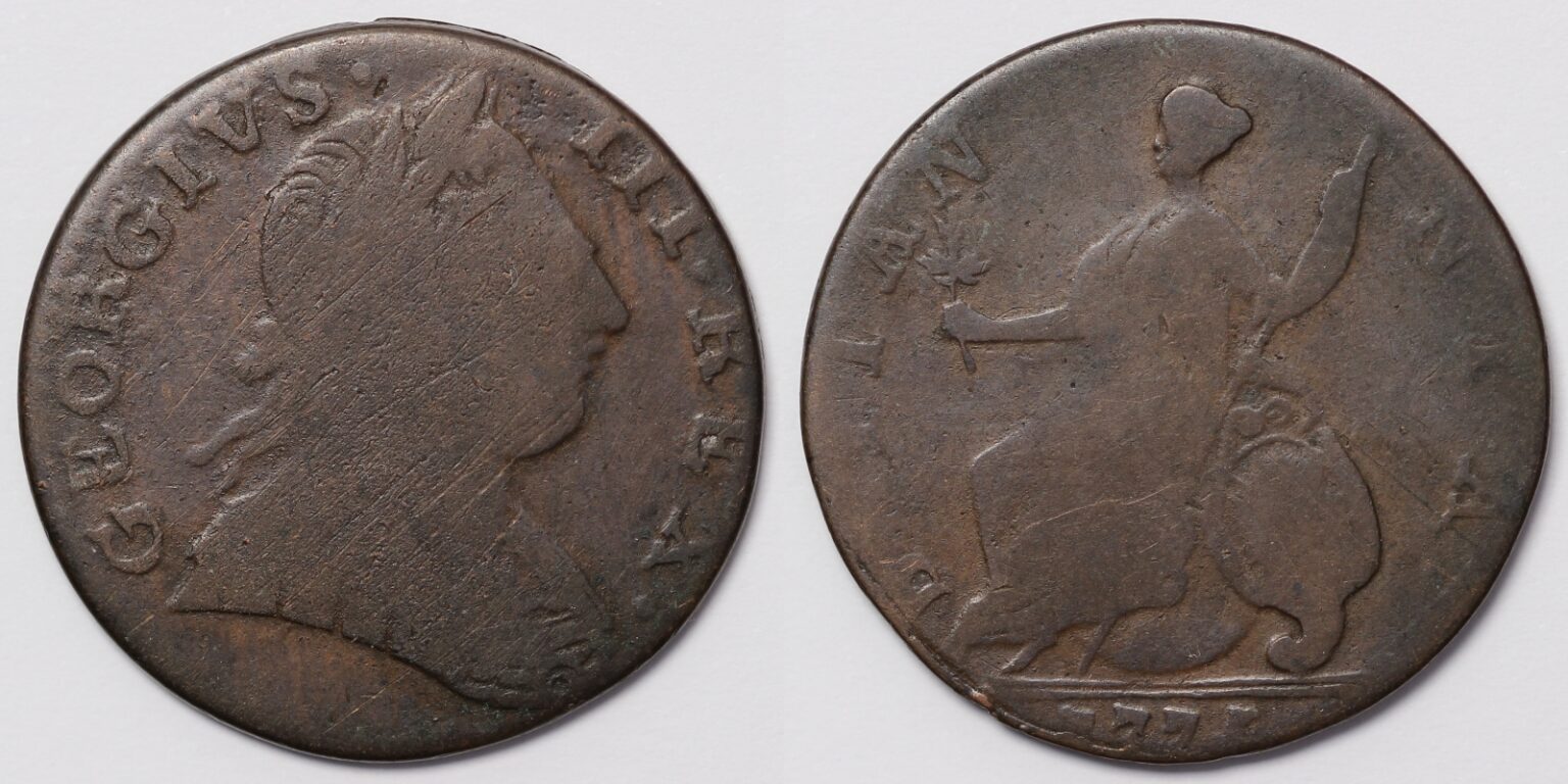 Great Britain 1775 Halfpenny George III Non-Regal Copper Coin ...