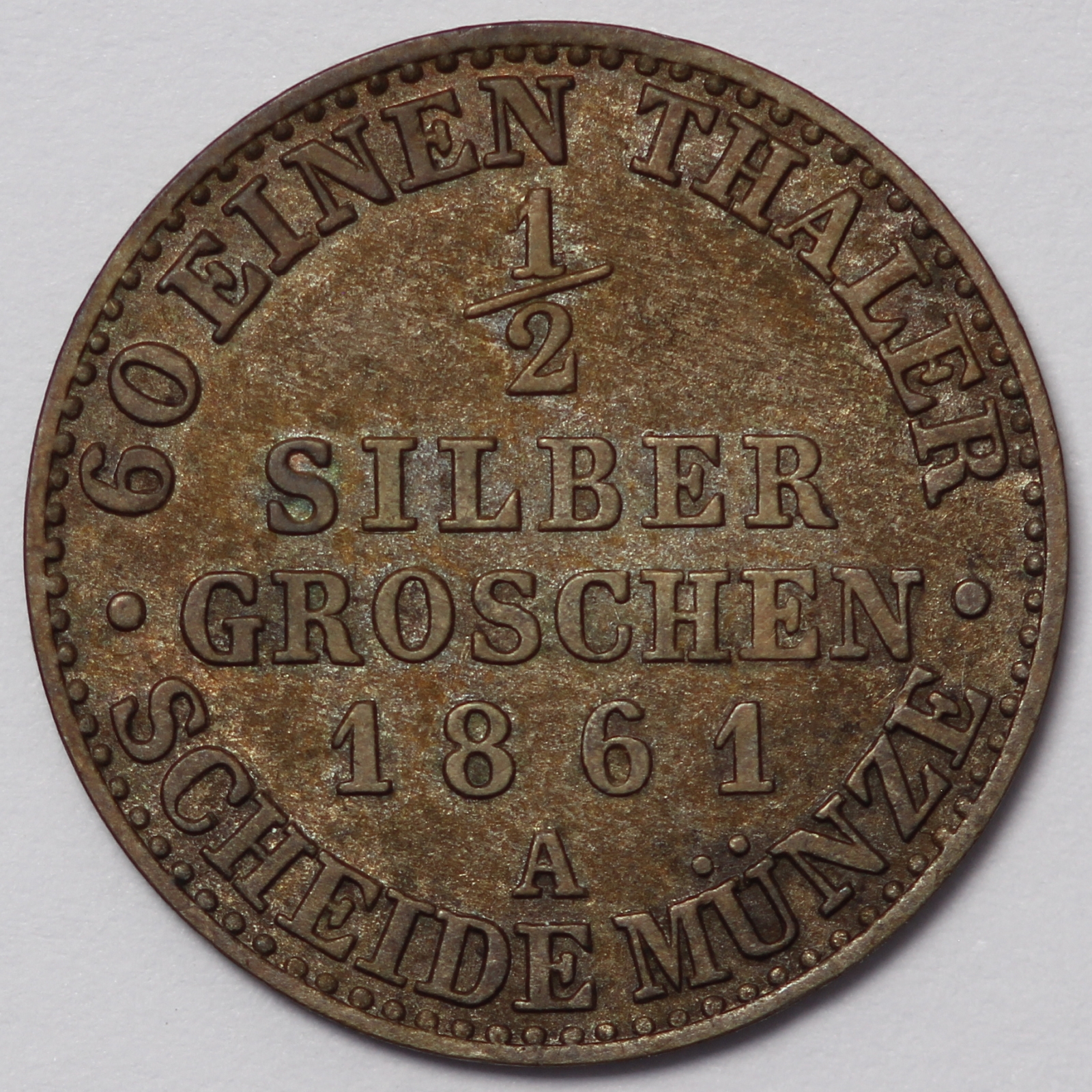 German States Prussia 1861-A 1/2 Neu-Groschen Wilhelm I Berlin Mint ...