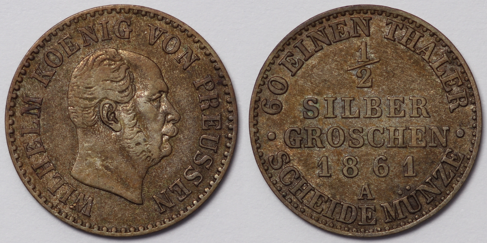 German States Prussia 1861-A 1/2 Neu-Groschen Wilhelm I Berlin Mint ...