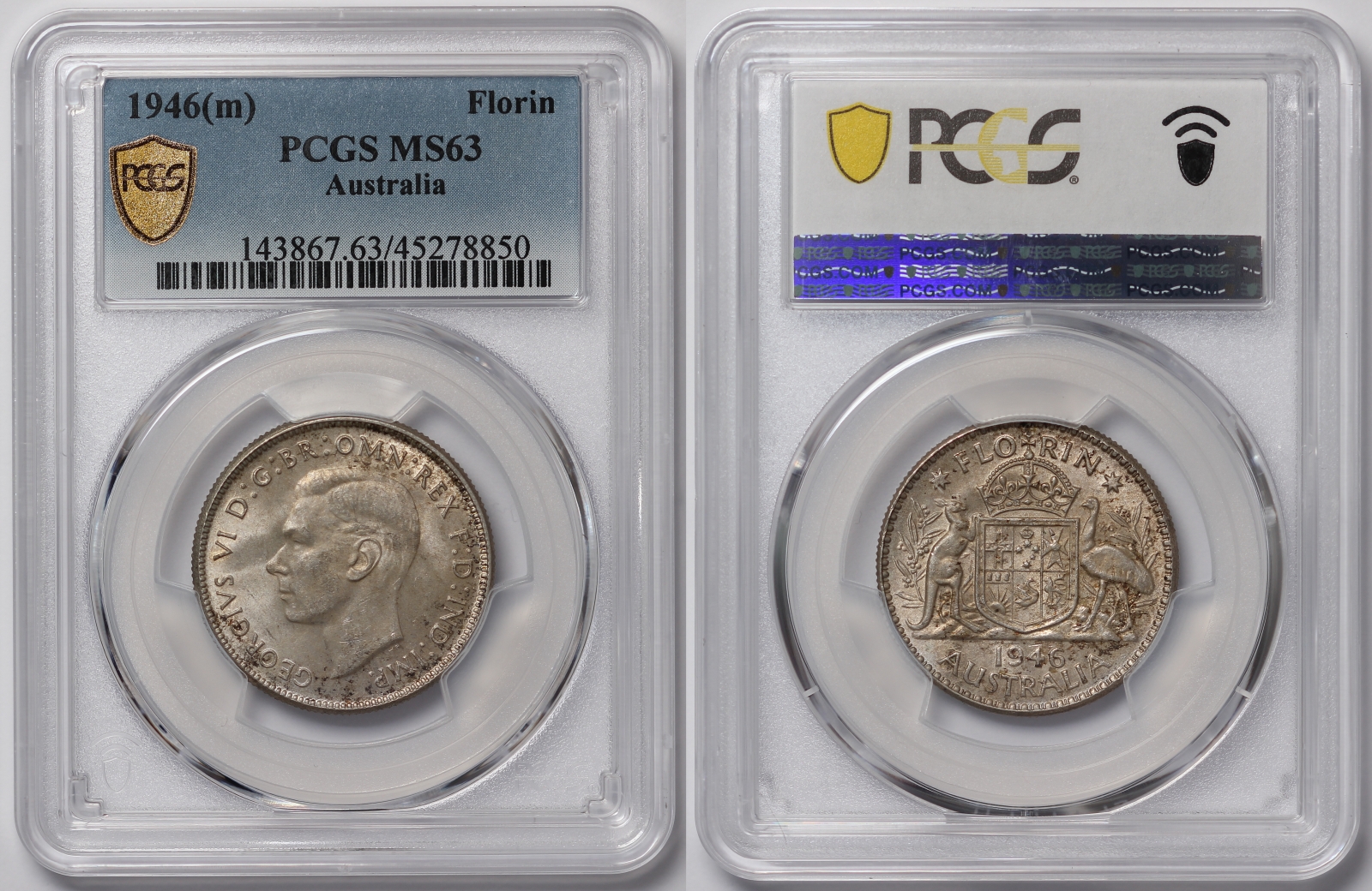 PCGS Graded MS63 Australia 1946 Florin George VI Choice Uncirculated Silver Coin - Imperial ...