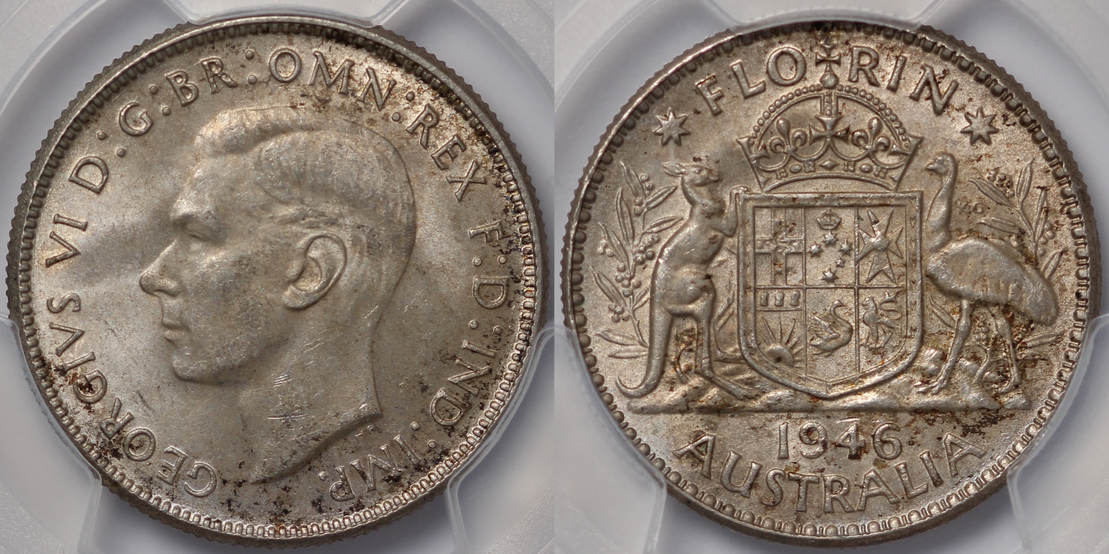 PCGS Graded MS63 Australia 1946 Florin George VI Choice Uncirculated Silver Coin - Imperial ...
