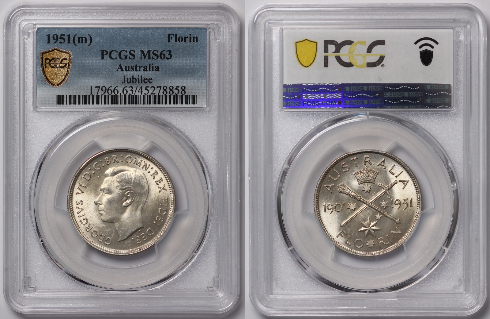 PCGS Graded MS63 Australia 1951 Federation Jubilee Florin Choice Unc Silver Coin - Imperial ...