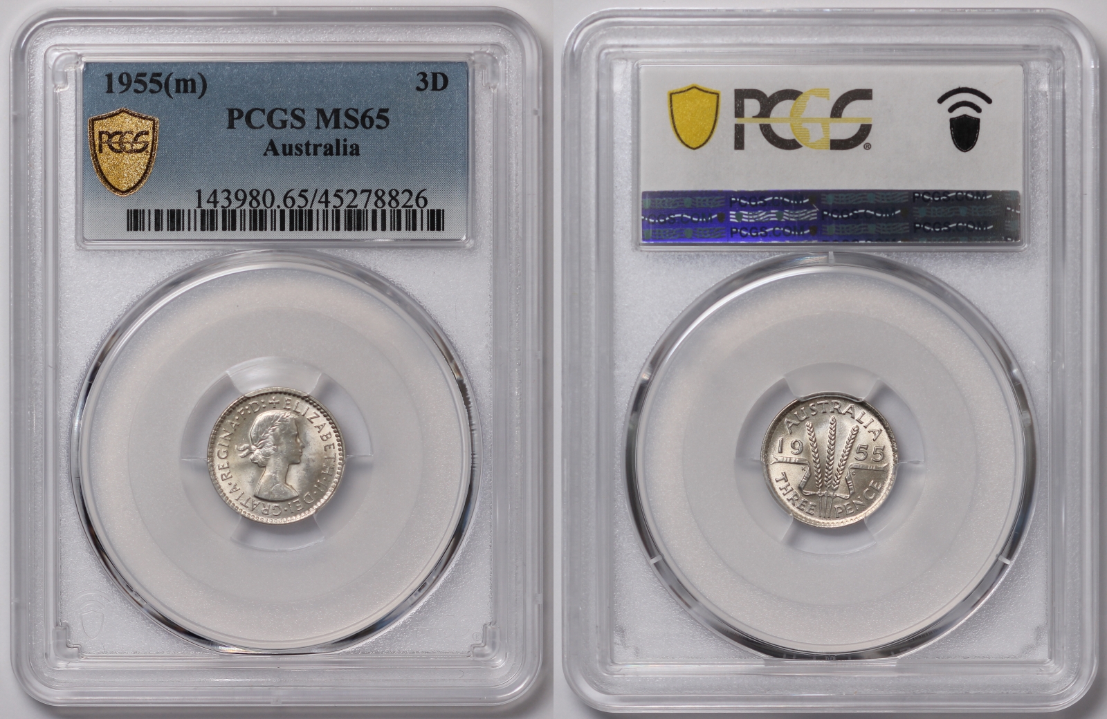 PCGS Graded MS65 Australia 1955 Threepence 3D Gem Uncirculated Silver ...