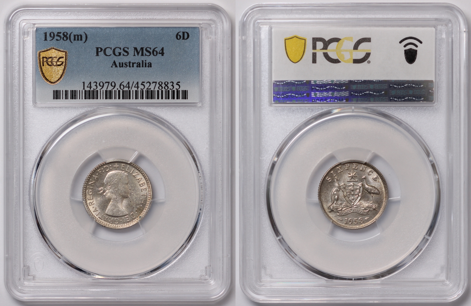 PCGS Graded MS64 Australia 1958 Sixpence 6D Choice Uncirculated Silver ...