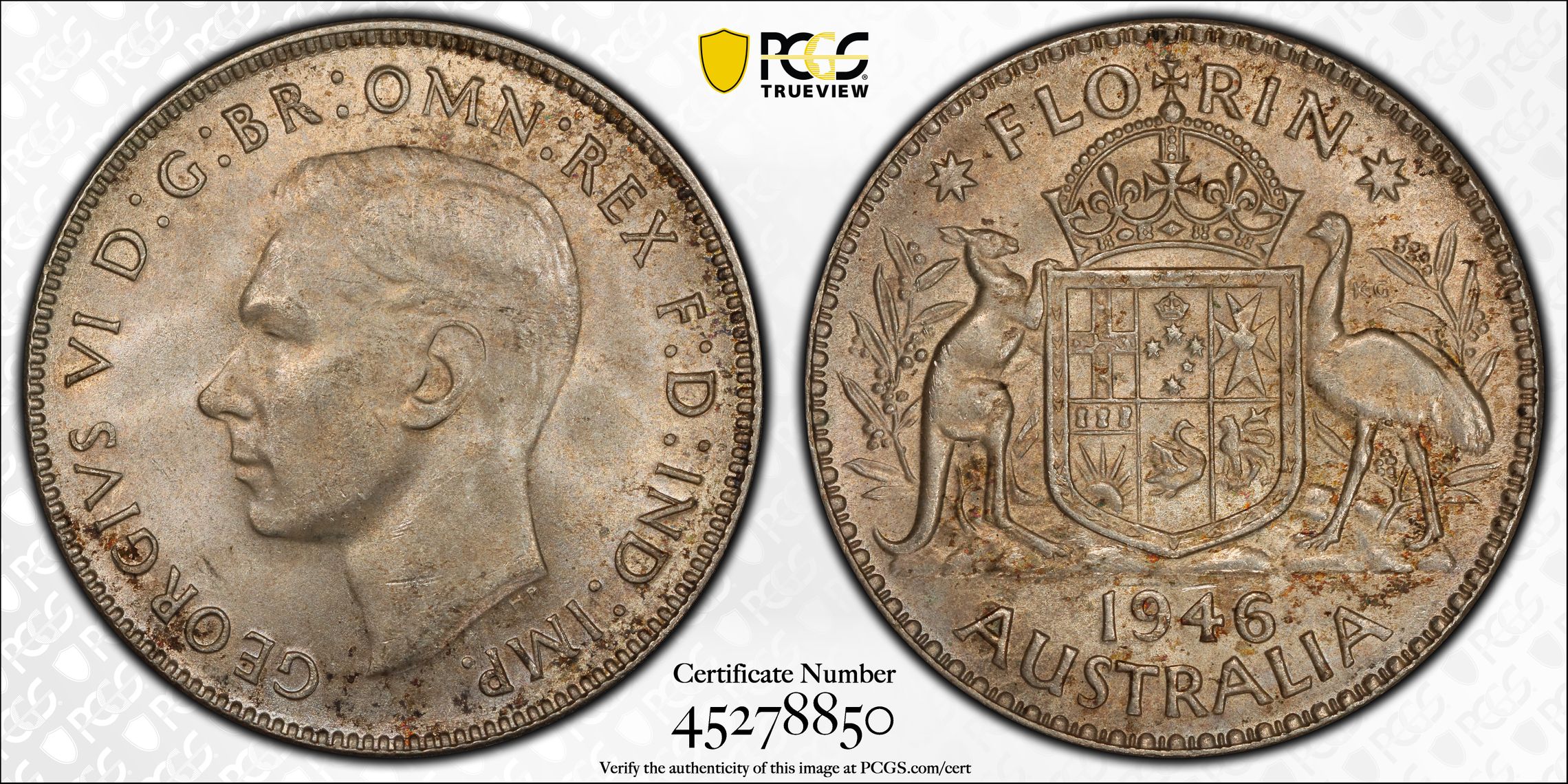 PCGS Graded MS63 Australia 1946 Florin George VI Choice Uncirculated Silver Coin - Imperial ...