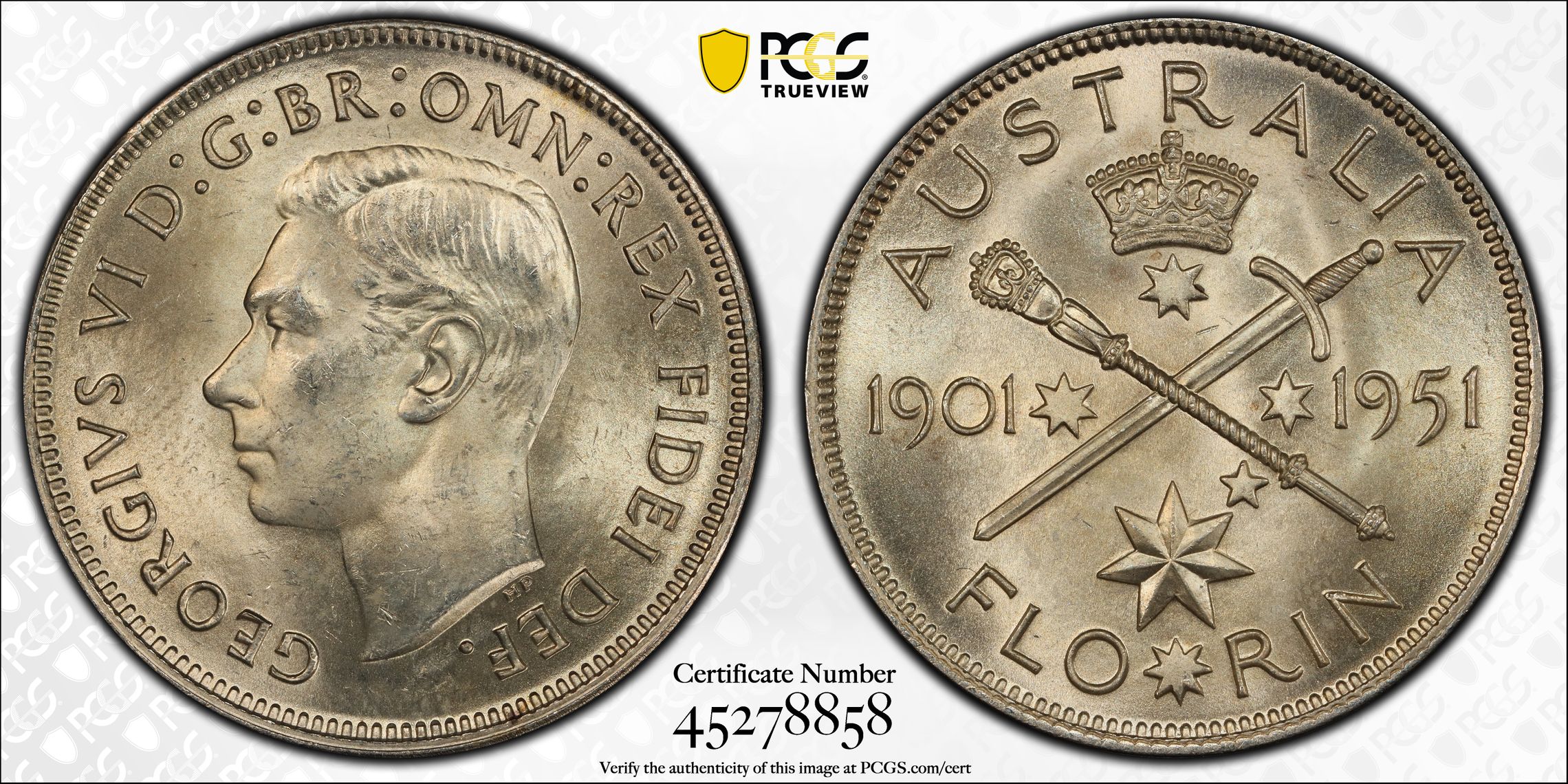 PCGS Graded MS63 Australia 1951 Federation Jubilee Florin Choice Unc Silver Coin - Imperial ...
