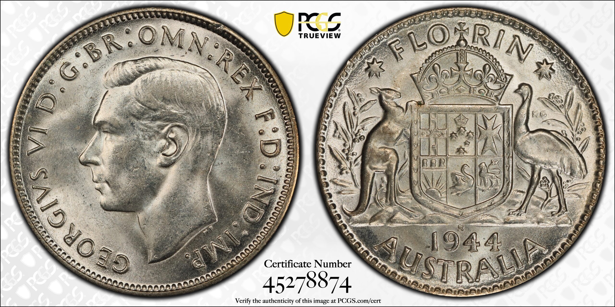 PCGS Graded MS64 Australia 1944-S Florin San Francisco Uncirculated ...