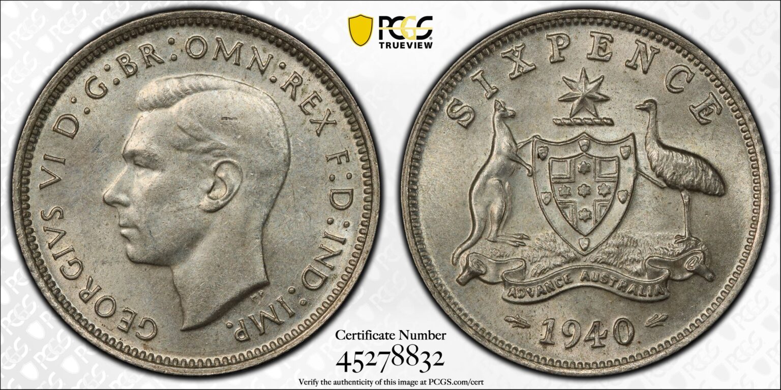 PCGS Graded MS63 Australia 1940 Sixpence 6D Choice Uncirculated Silver ...