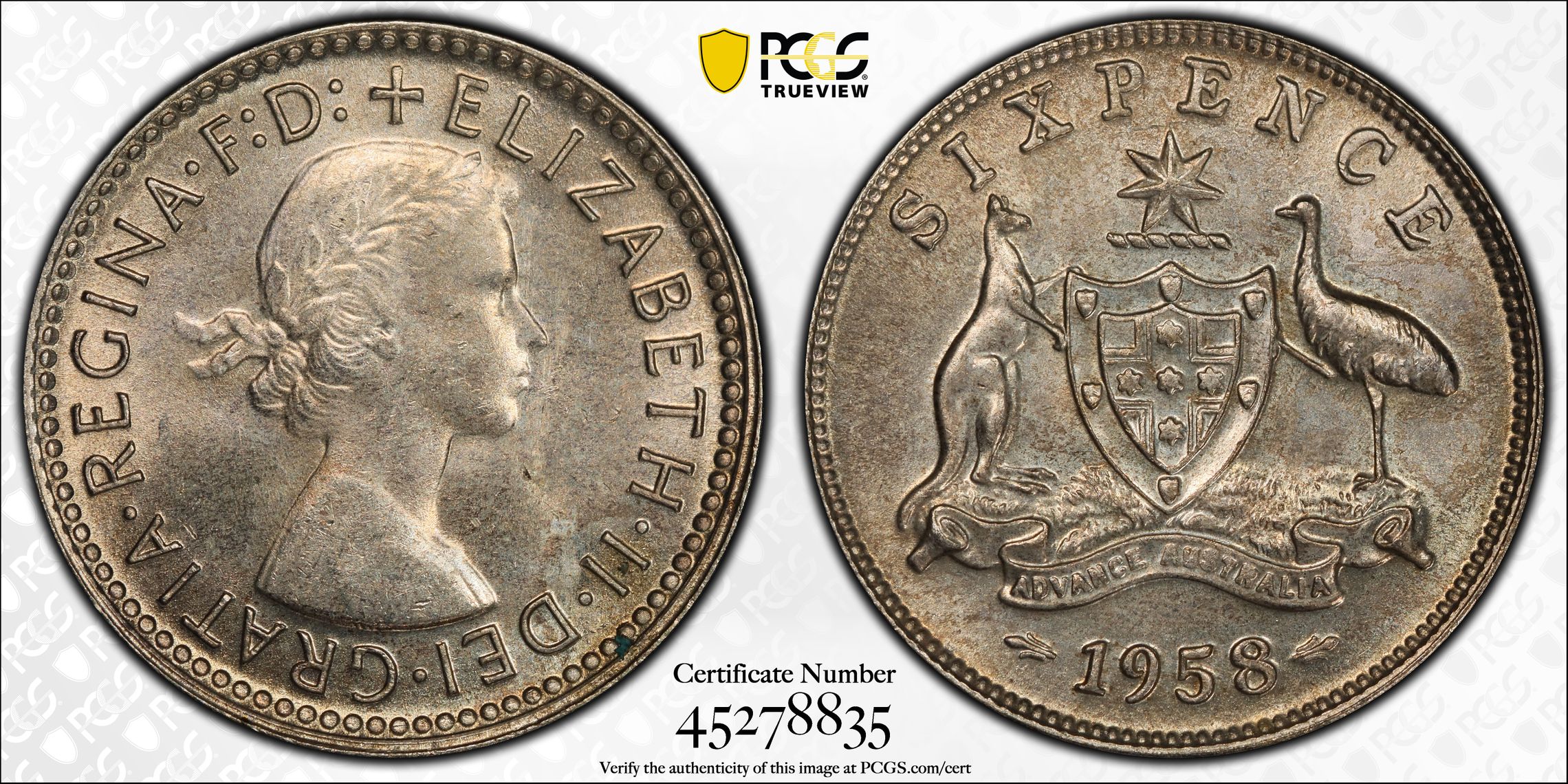 PCGS Graded MS64 Australia 1958 Sixpence 6D Choice Uncirculated Silver ...
