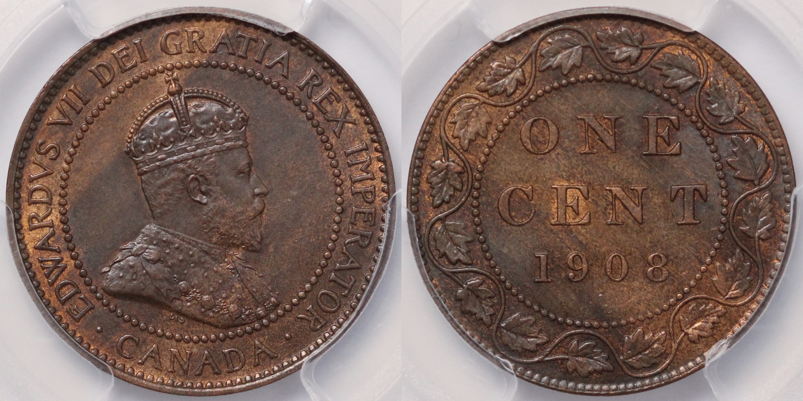 PCGS Graded MS64RB Canada 1908 One Cent 1C Edward VII Uncirculated Copper Coin - Imperial ...