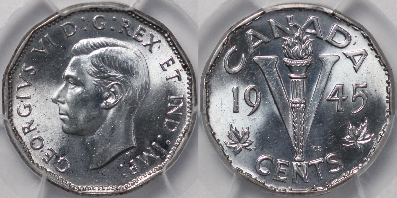 PCGS Graded MS65 Canada 1945 Five Cents 5C Victory George VI ...