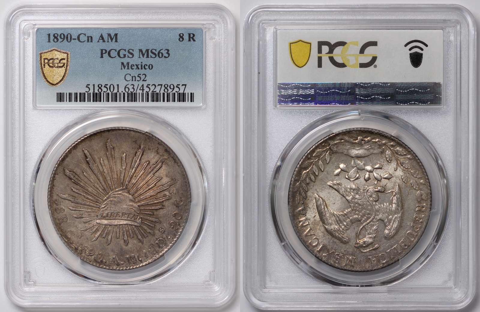 PCGS Graded MS63 Mexico 1890-Cn AM 8 Reales Culiacan Uncirculated Silver Coin - Imperial Numismatics