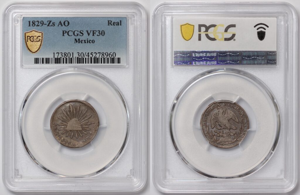 PCGS Graded VF30 Mexico First Republic 1829-Zs AO 1 Real Zacatecas Silver Coin - Imperial ...