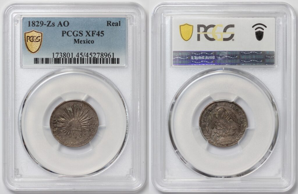 PCGS Graded XF45 Mexico First Republic 1829-Zs AO 1 Real Zacatecas Silver Coin - Imperial ...