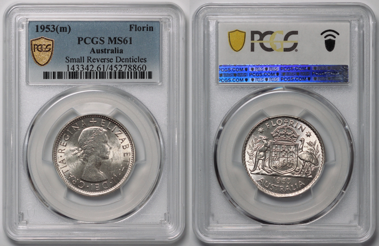 PCGS Graded MS61 Australia 1953 Florin Small Reverse Denticles Unc ...