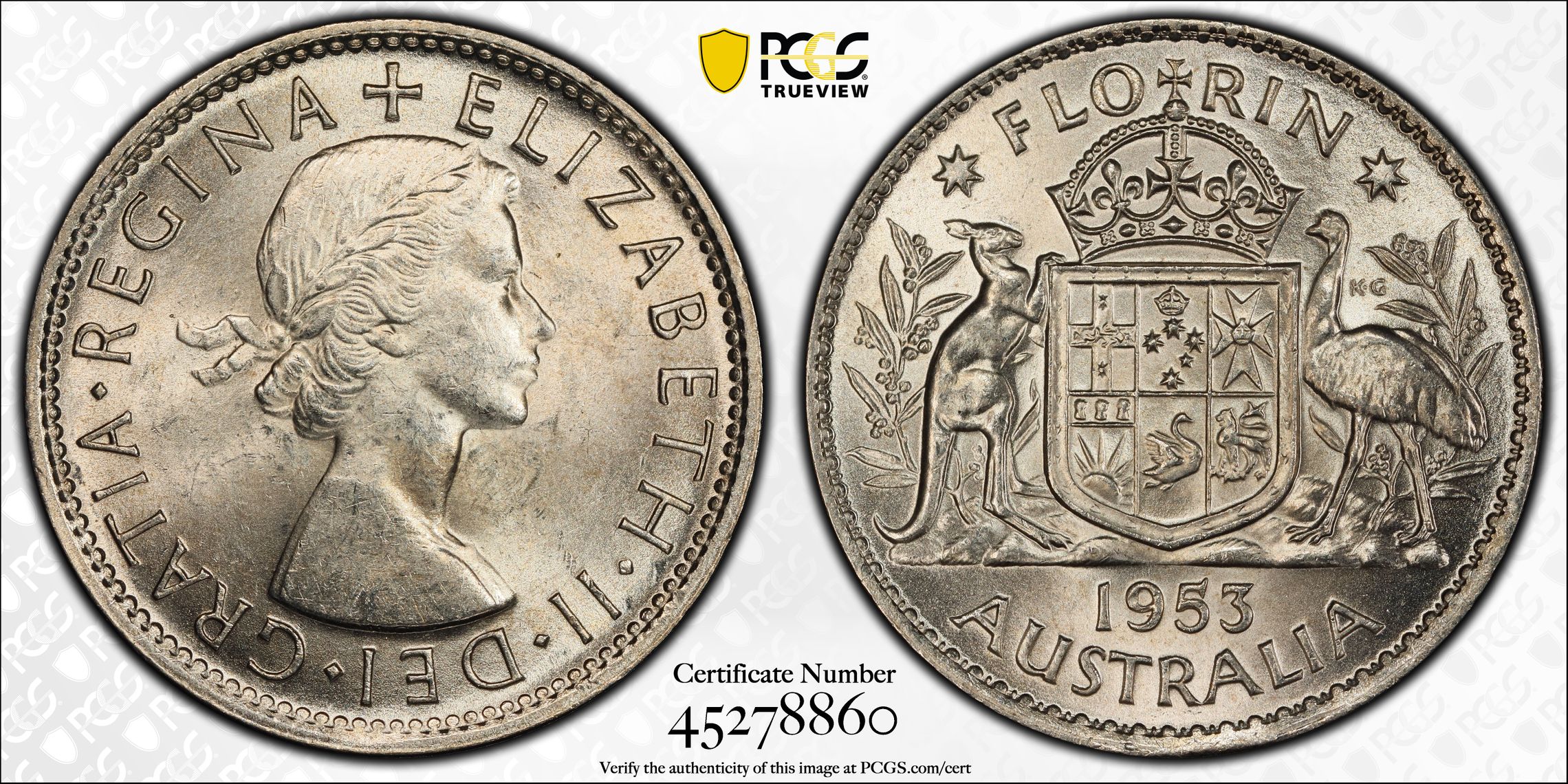 PCGS Graded MS61 Australia 1953 Florin Small Reverse Denticles Unc ...