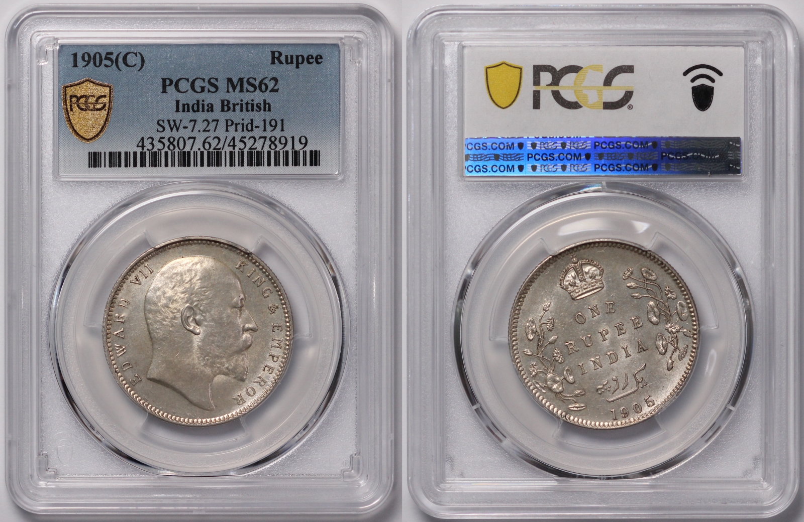 PCGS Graded MS62 India British 1905(C) Rupee Calcutta Uncirculated ...