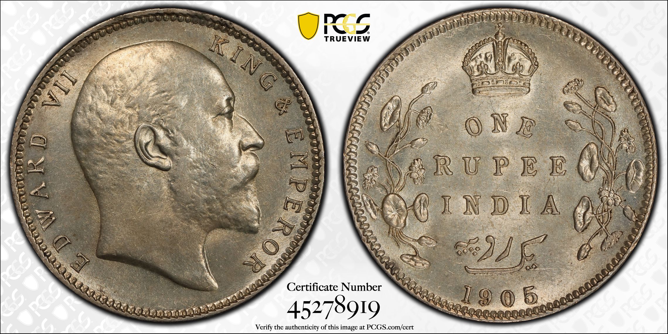 PCGS Graded MS62 India British 1905(C) Rupee Calcutta Uncirculated ...