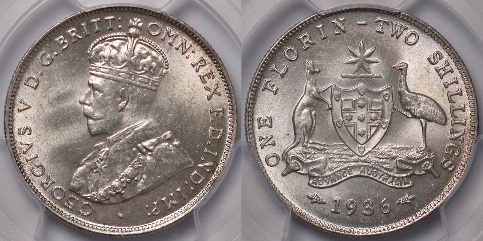 PCGS Graded MS64 Australia 1936 Florin George V Choice Uncirculated Silver Coin - Imperial ...