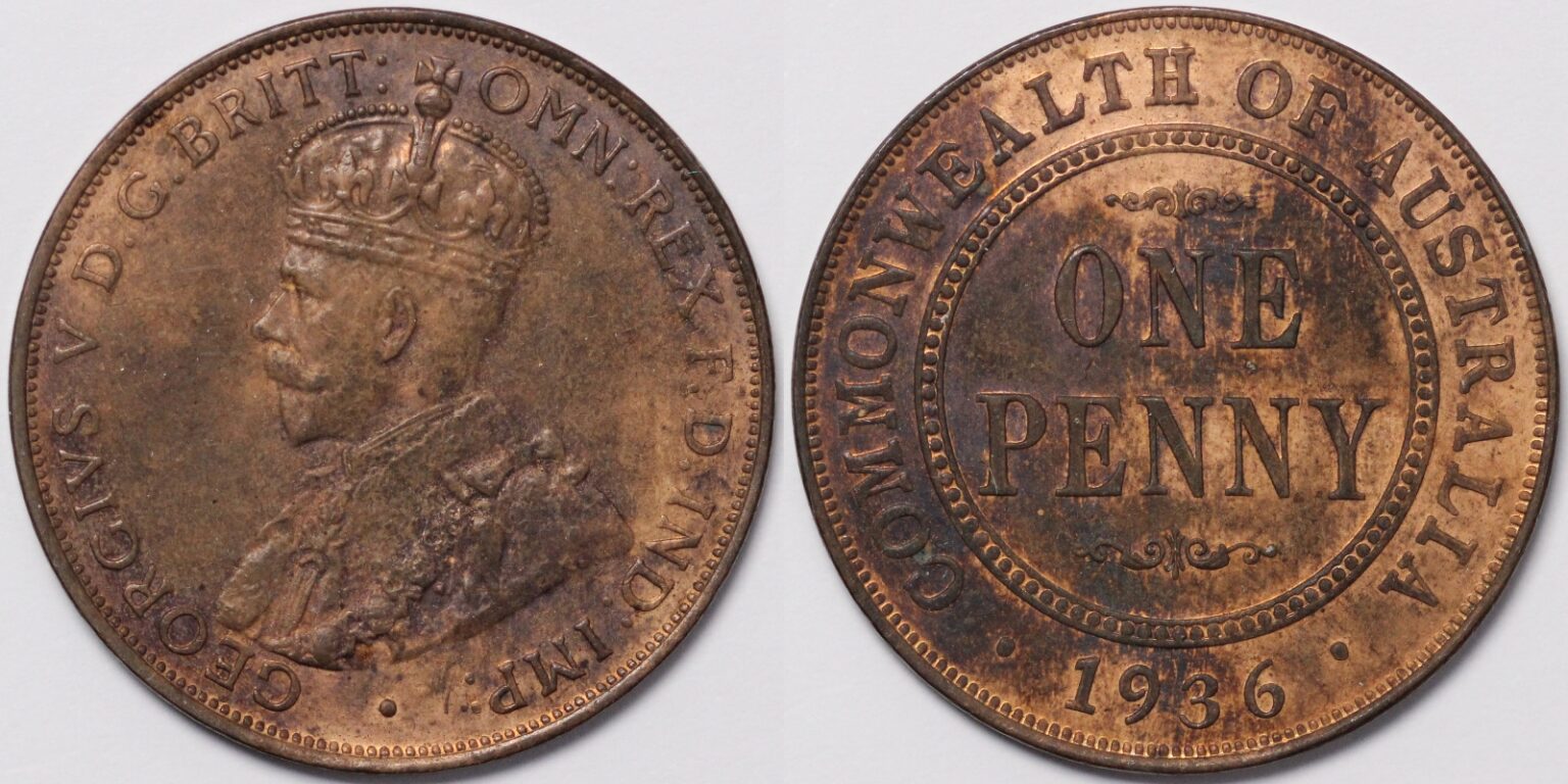 Australia 1936 One Penny 1D George V Copper Coin - Imperial Numismatics