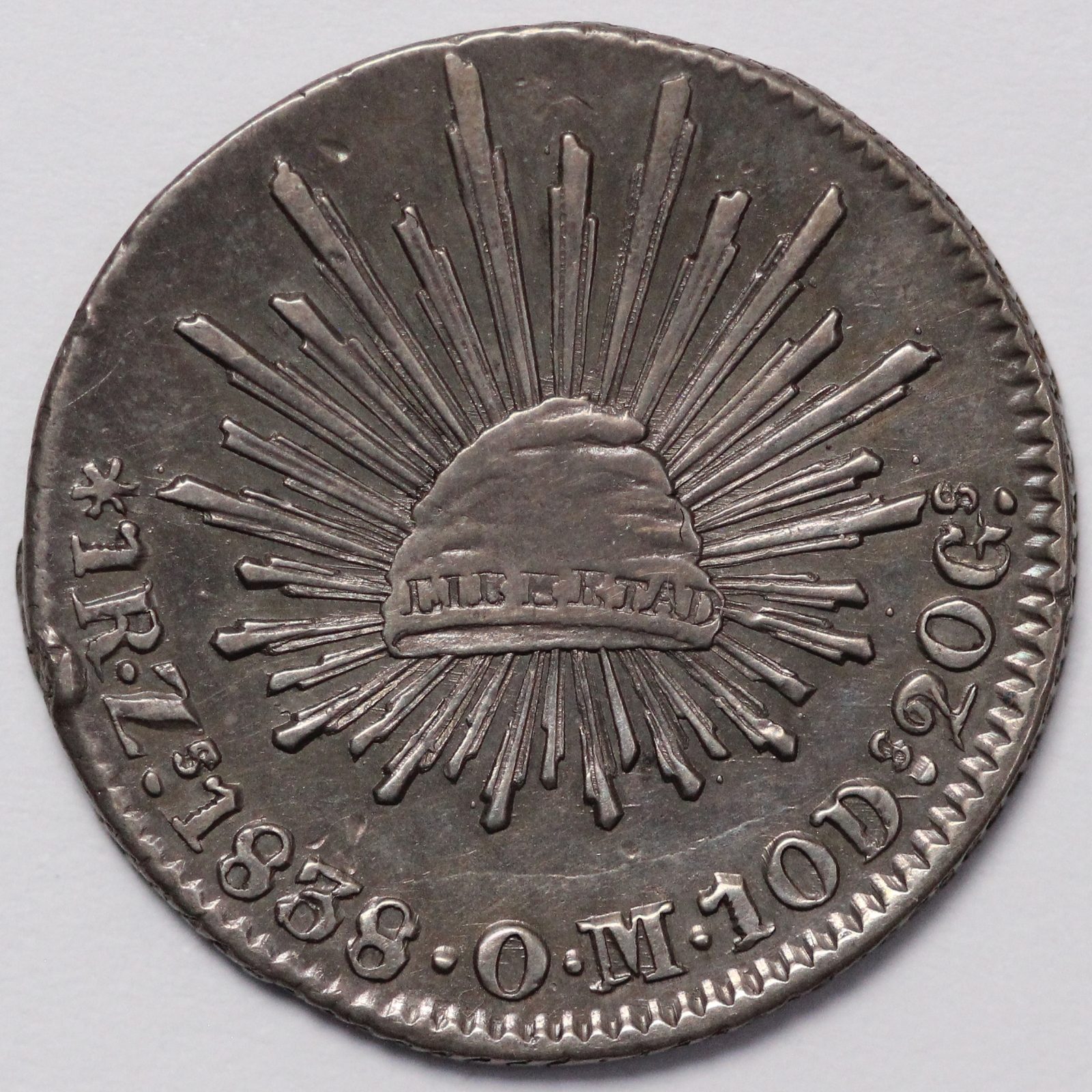 Mexico First Republic 1838-Zs OM 1 Real Zacatecas Mint KM# 372.10 Silver Coin - Imperial Numismatics