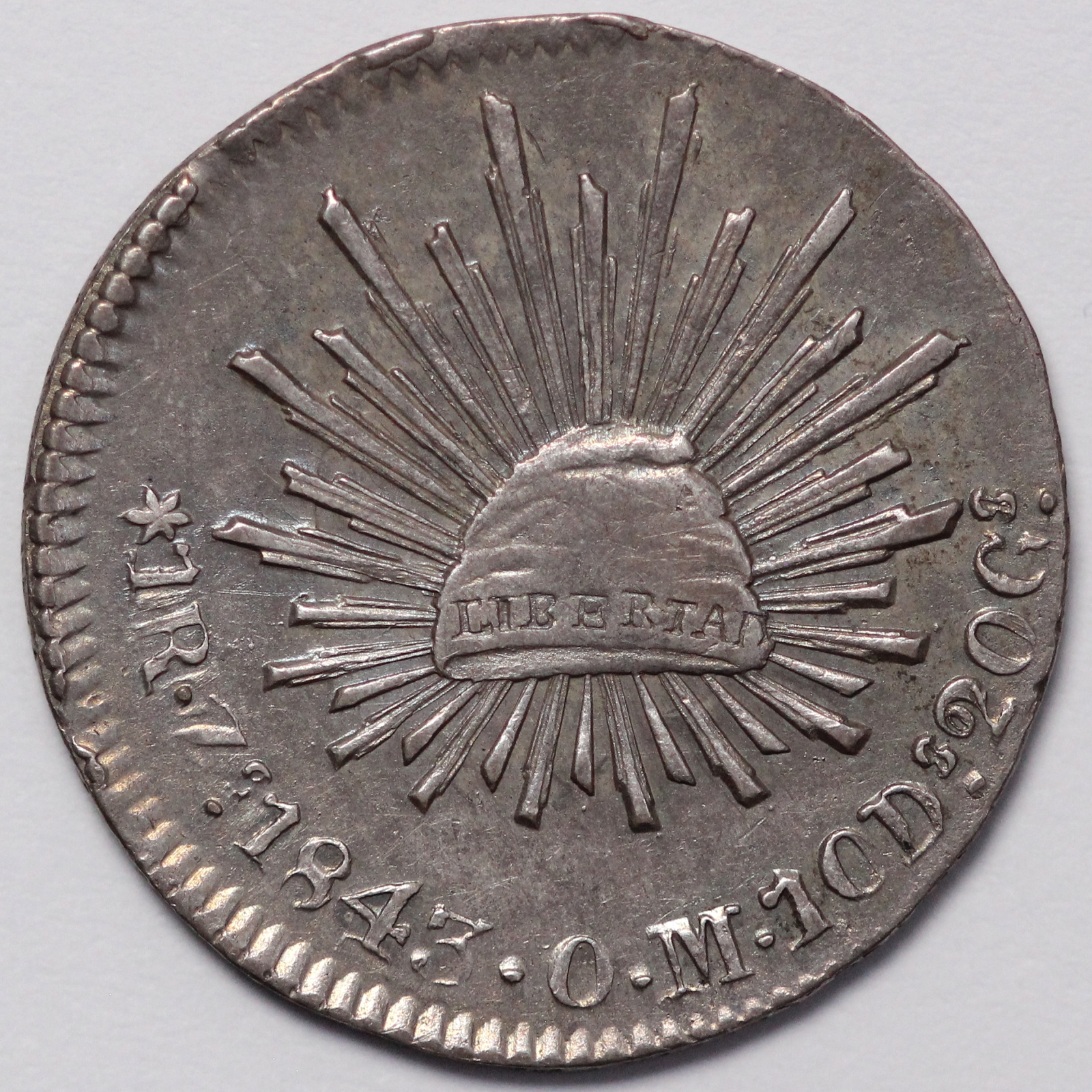 Mexico First Republic 1843-Zs OM 1 Real Zacatecas Mint KM# 372.10 Silver Coin - Imperial Numismatics