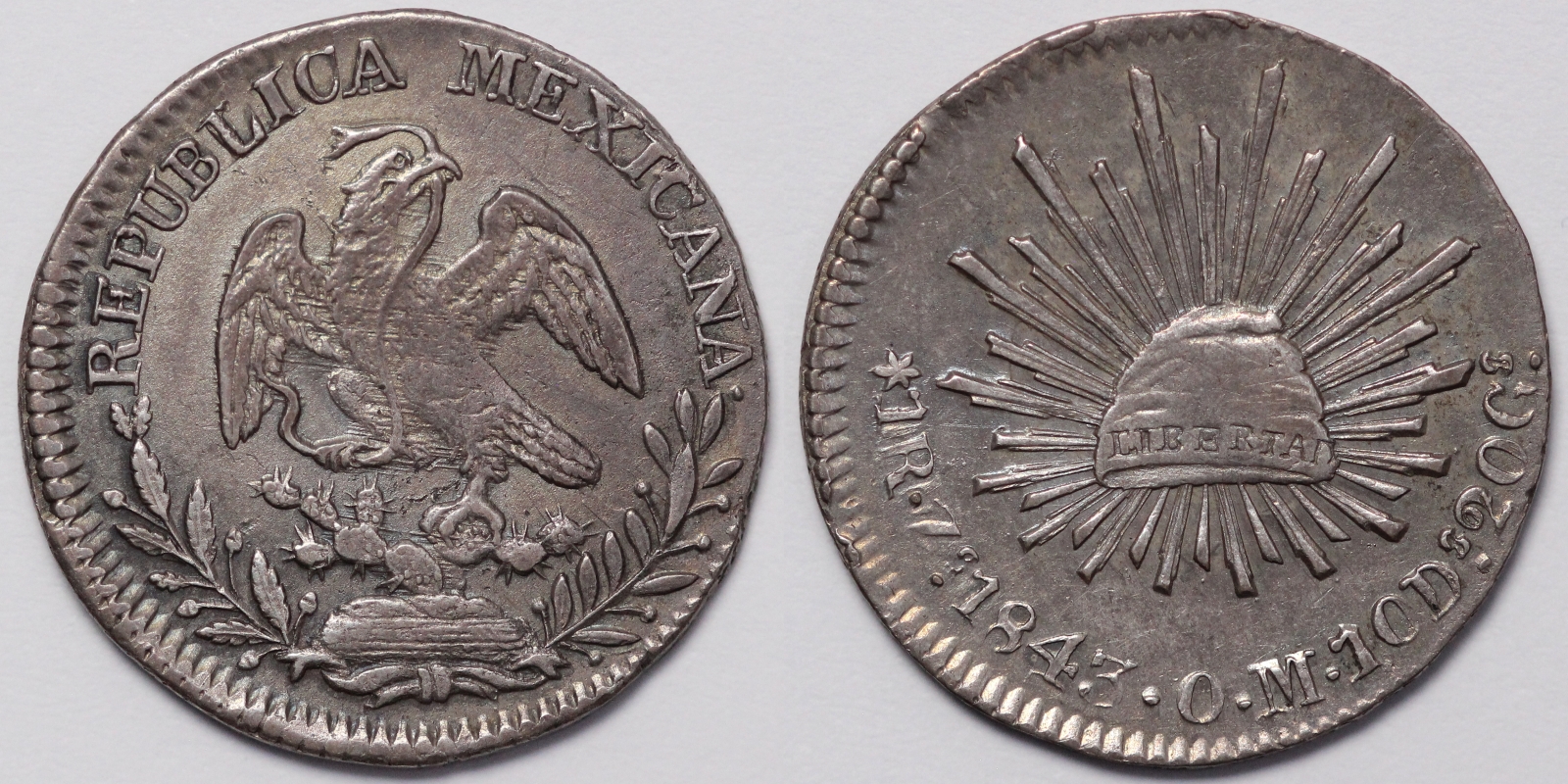Mexico First Republic 1843-Zs OM 1 Real Zacatecas Mint KM# 372.10 Silver Coin - Imperial Numismatics