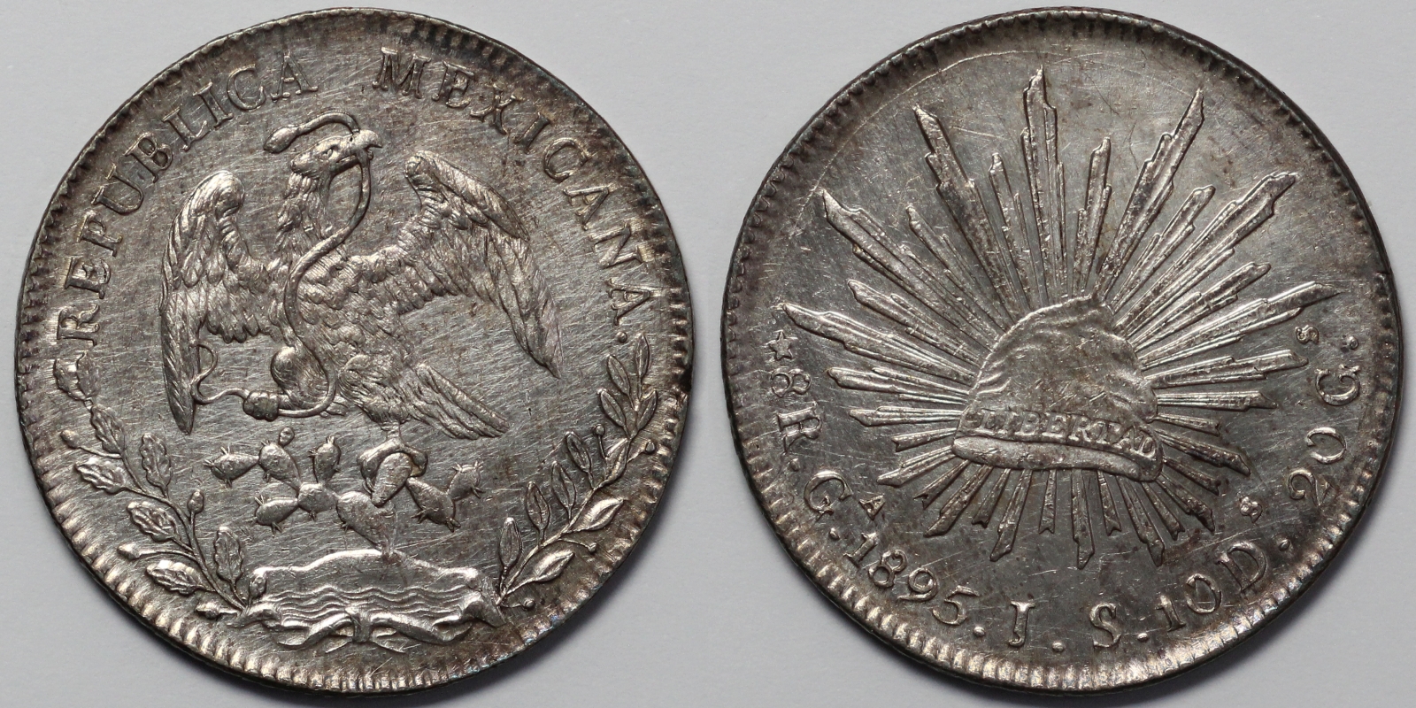 Mexico First Republic 1895-Ga JS 8 Reales Guadalajara Mint KM# 377.6 Silver Coin - Imperial ...