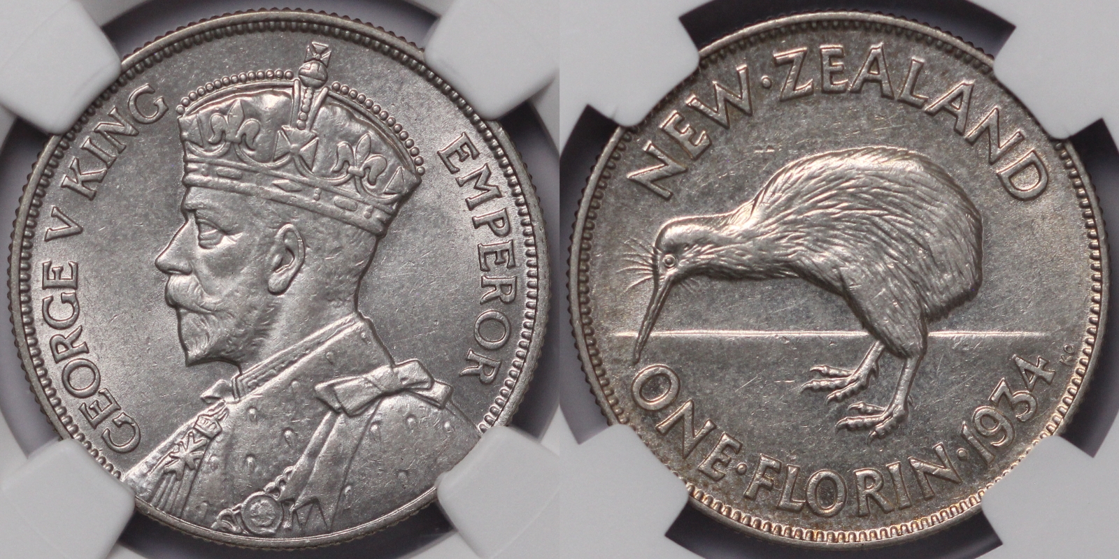 NGC Graded AU58 New Zealand 1934 Florin George V Almost Uncirculated ...