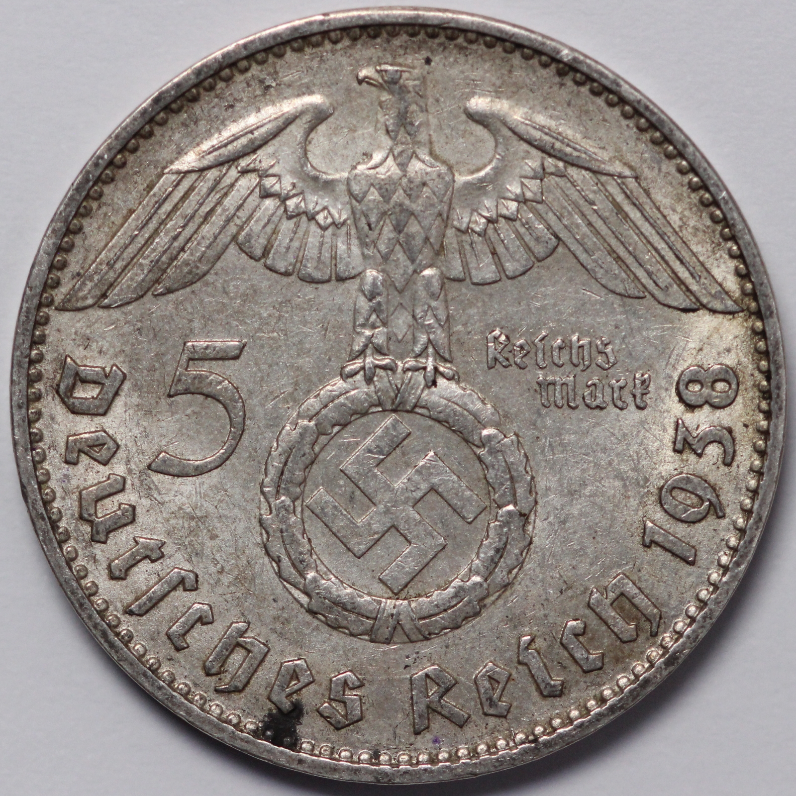 Germany - Third Reich 1938-J 5 Reichsmark KM# 94 Swastika-Hindenburg Silver Coin - Imperial ...