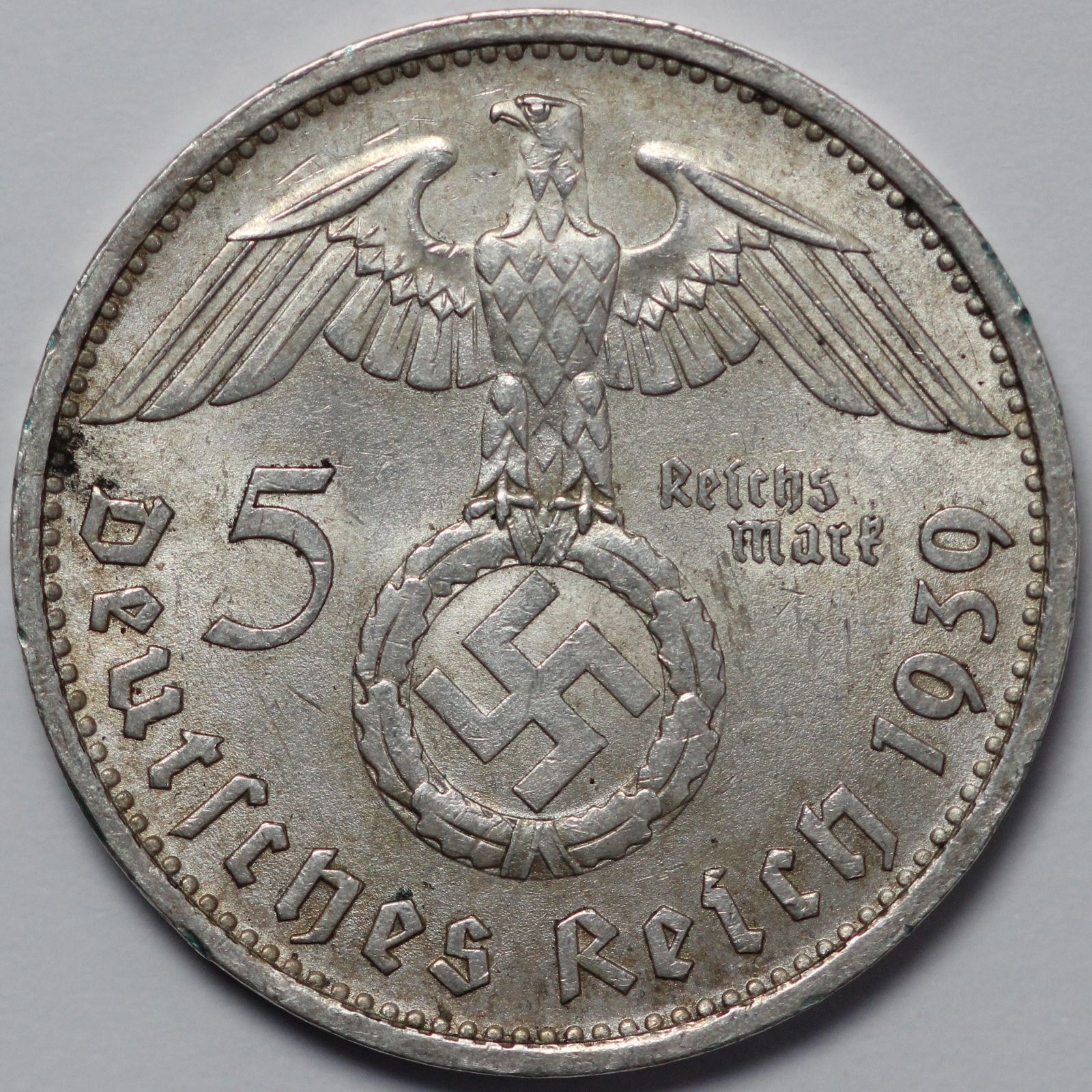 Germany - Third Reich 1939-D 5 Reichsmark KM# 94 Swastika-Hindenburg ...