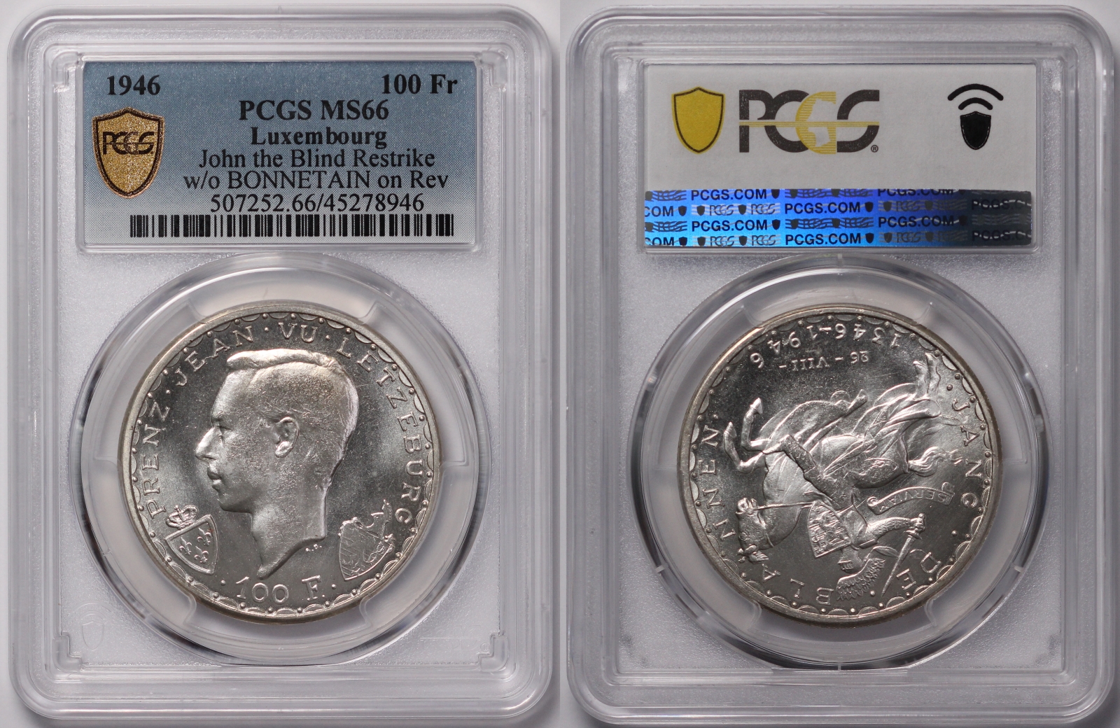 PCGS Graded MS66 Luxembourg "1946" 100 Francs Restrike w/o BONNETAIN ...