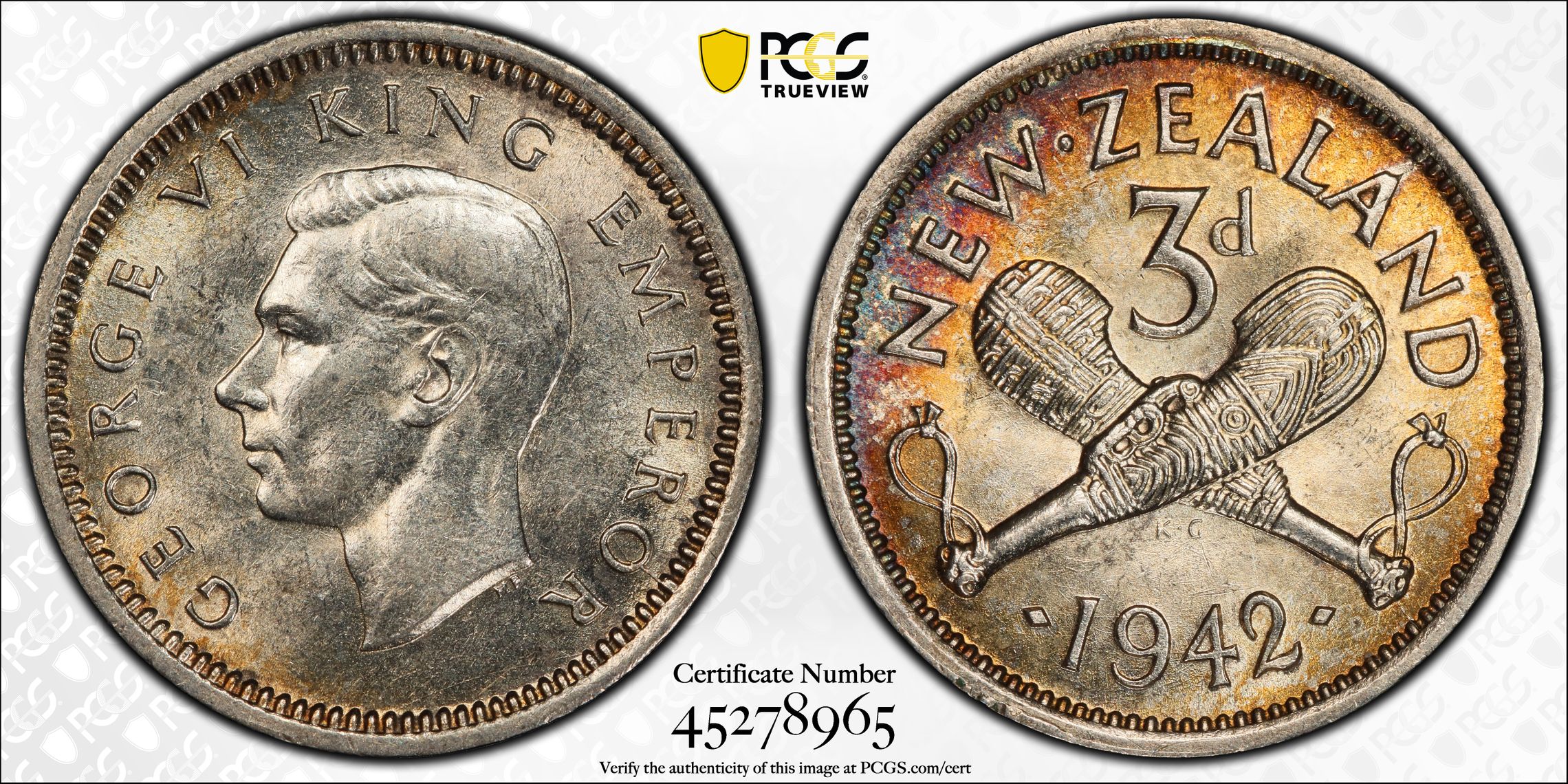 PCGS Graded MS63 New Zealand 1942 Threepence 3D KM-7 Uncirculated ...