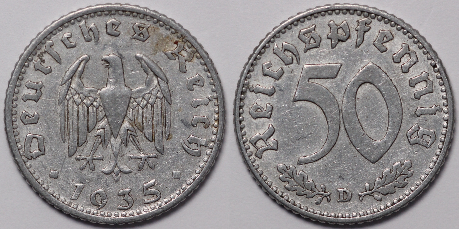 Germany Third Reich 1935-D 50 Reichspfennig KM#87 Munich Mint Aluminium ...