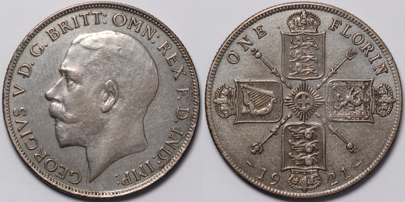 Great Britain 1921 One Florin 2/- George V World Silver Coin - Imperial ...