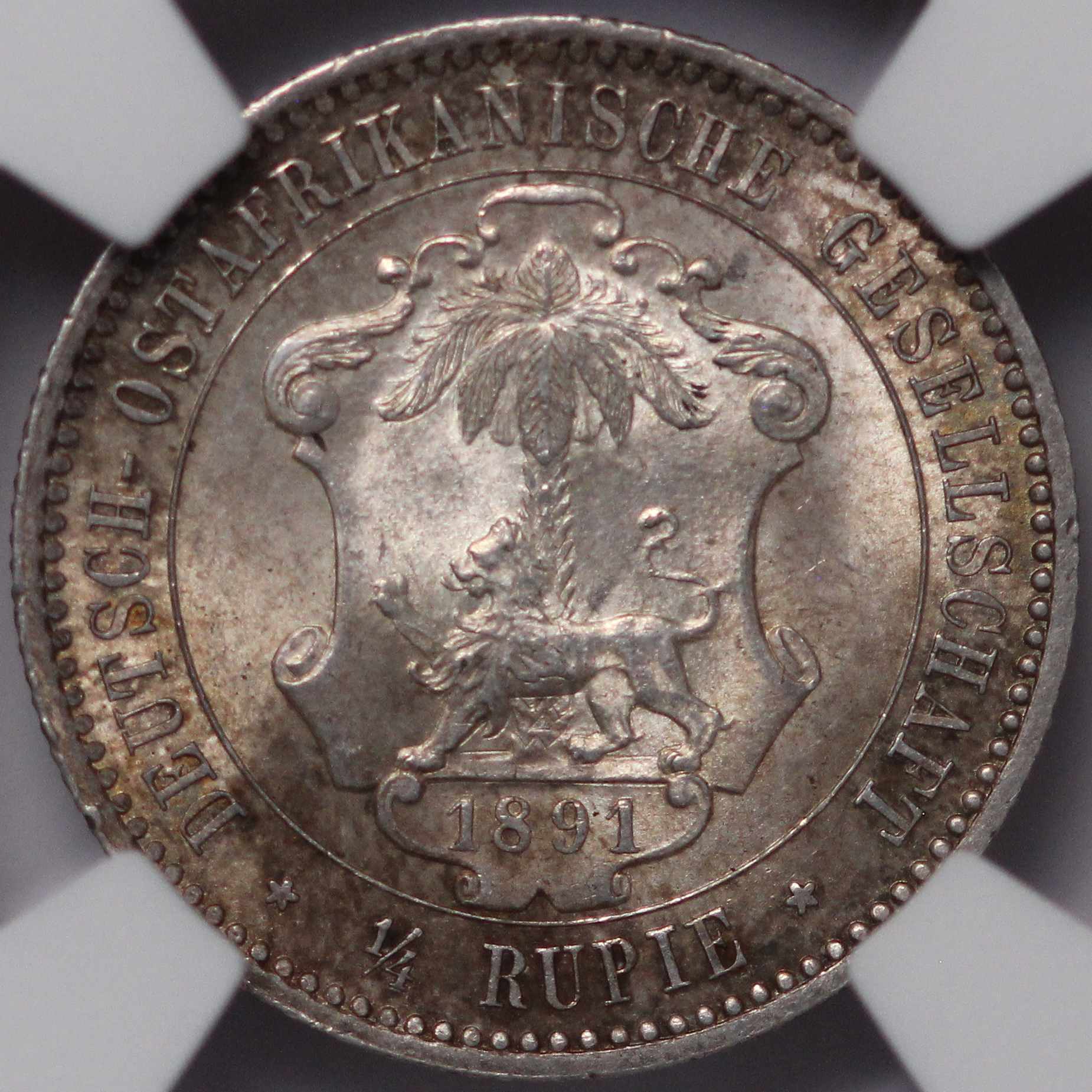 NGC Graded MS64 German East Africa 1891 1/4 Rupie Uncirculated Silver ...