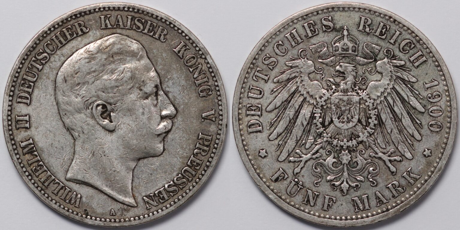 German States Prussia 1900-A 5 Mark Wilhelm II Berlin Mint KM# 523 ...
